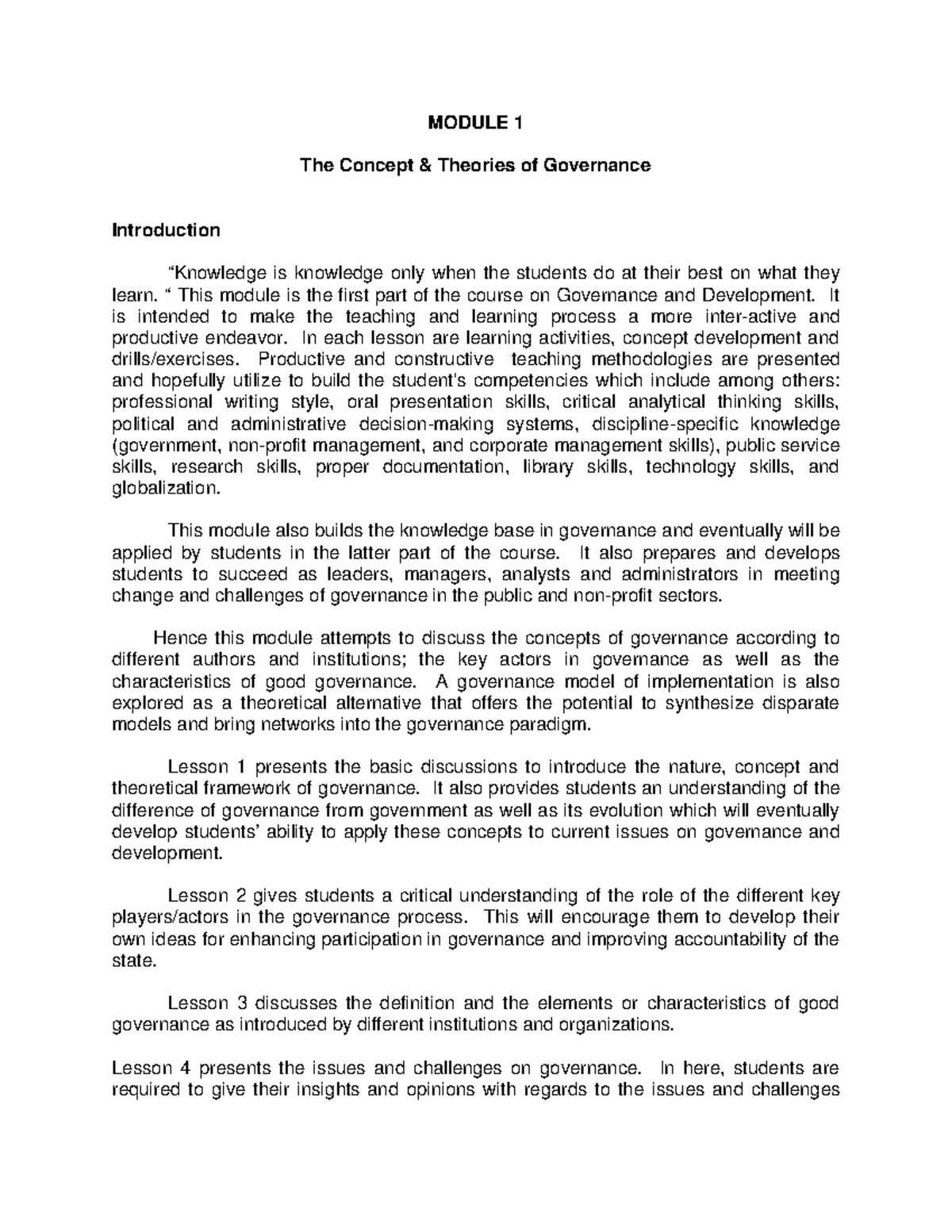 Governance & Development: Theoretical Frameworks and Insights - Studocu