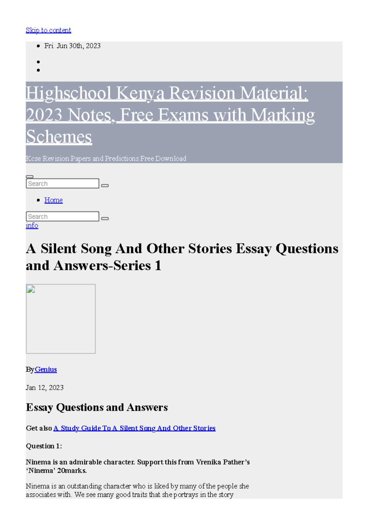 A silent song and other stories essay questions and answers 1 - Skip to ...