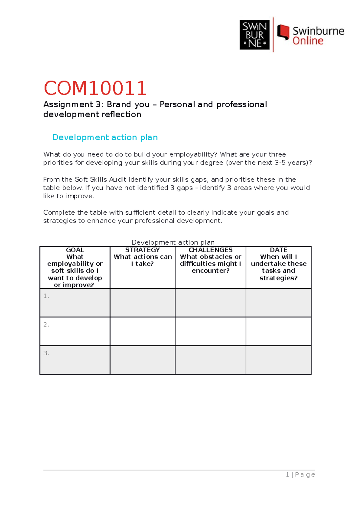 A3: Employability Development Action Plan for Personal Growth - Studocu