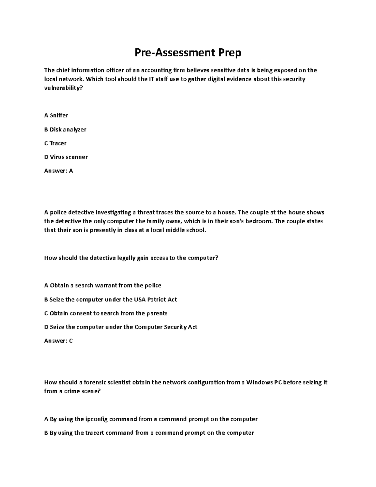 CIS 310 Pre-Assessment Prep: Digital Evidence Collection Techniques ...
