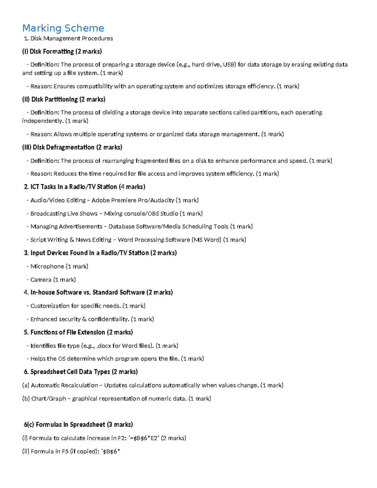Form 3 ICT Marking Scheme - May 2025 - Studocu