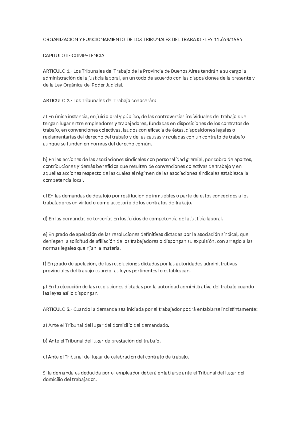 Organizacion Y Funcionamiento DE LOS Tribunales DEL Trabajo ley 11653 ...