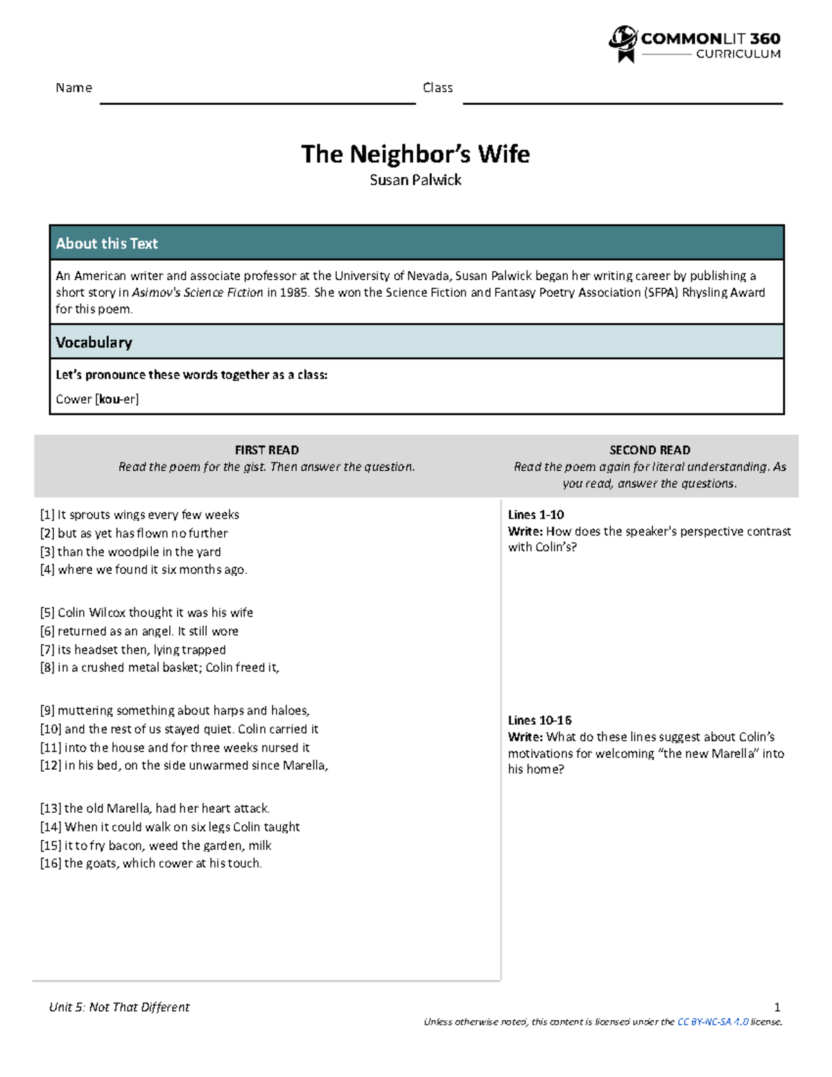 Unit 5 Analysis: "The Neighbor's Wife" by Susan Palwick - Student Notes ...