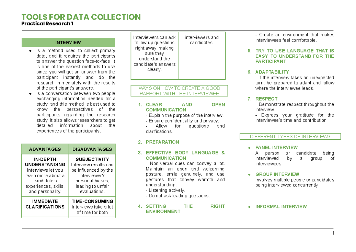 Practical Research 1: Tools for Data Collection - Interview Techniques ...