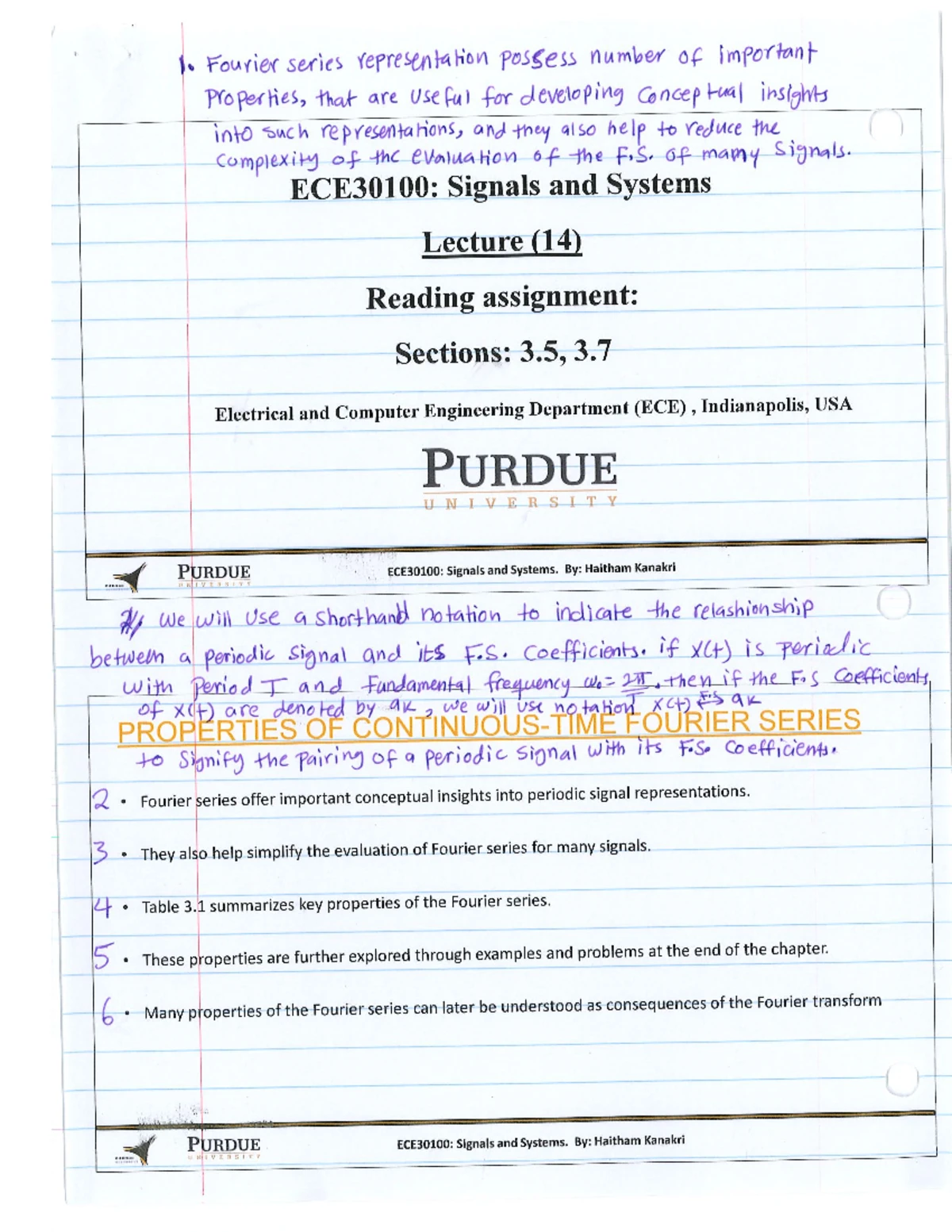 ECE30100: Signals and Systems Lecture 11 - Convolution and Fourier Series - Studocu