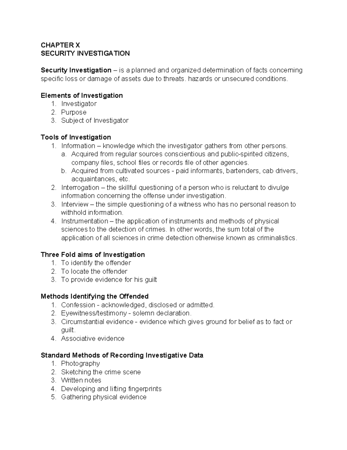 LEA 3 Chapter 10 - Security Investigation Overview and Guidelines - Studocu