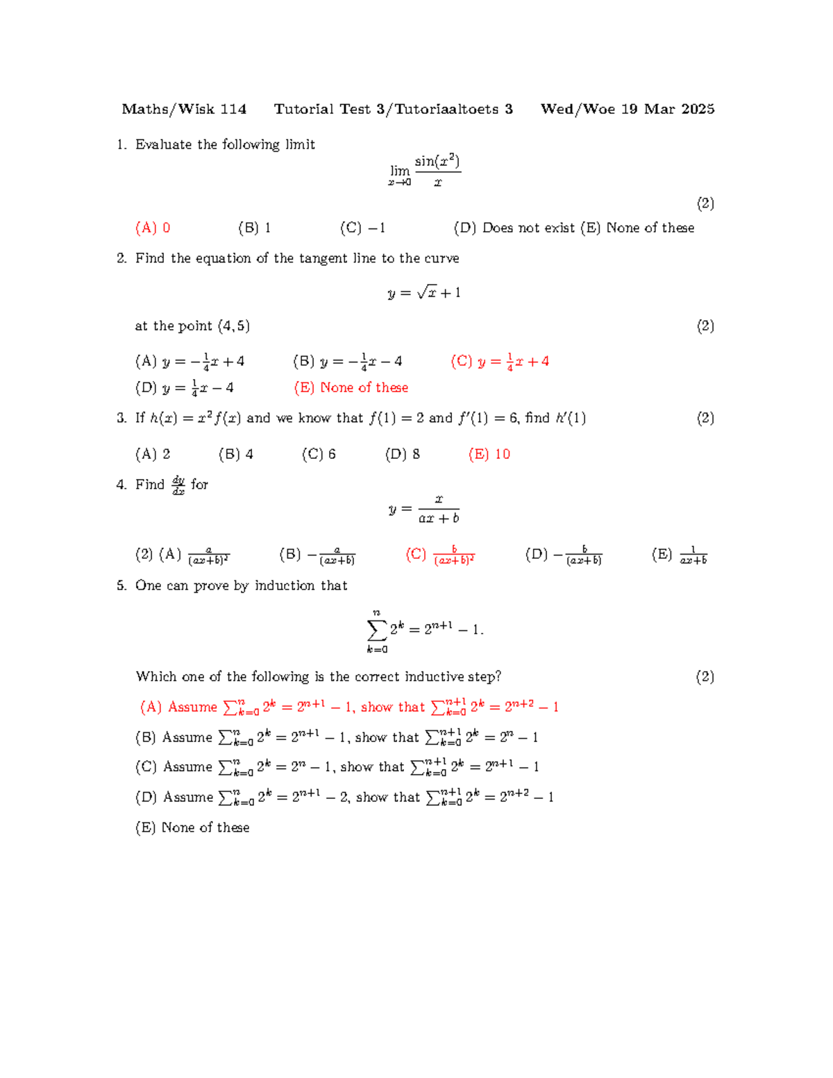 114 Tutorial Test 3 Solutions - Memo for March 2025 - Studocu