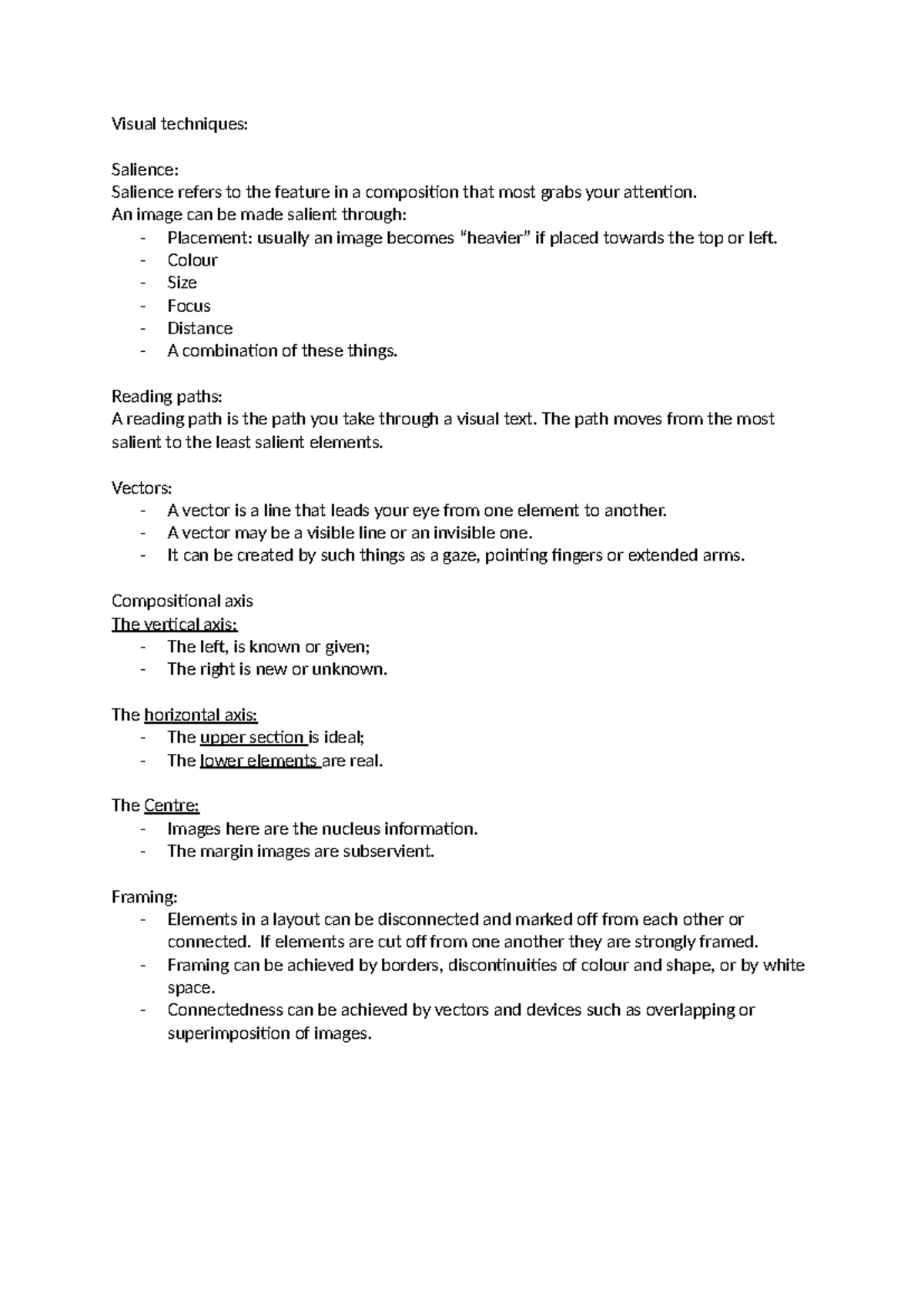 Visual techniques - dddd - Visual techniques: Salience: Salience refers ...