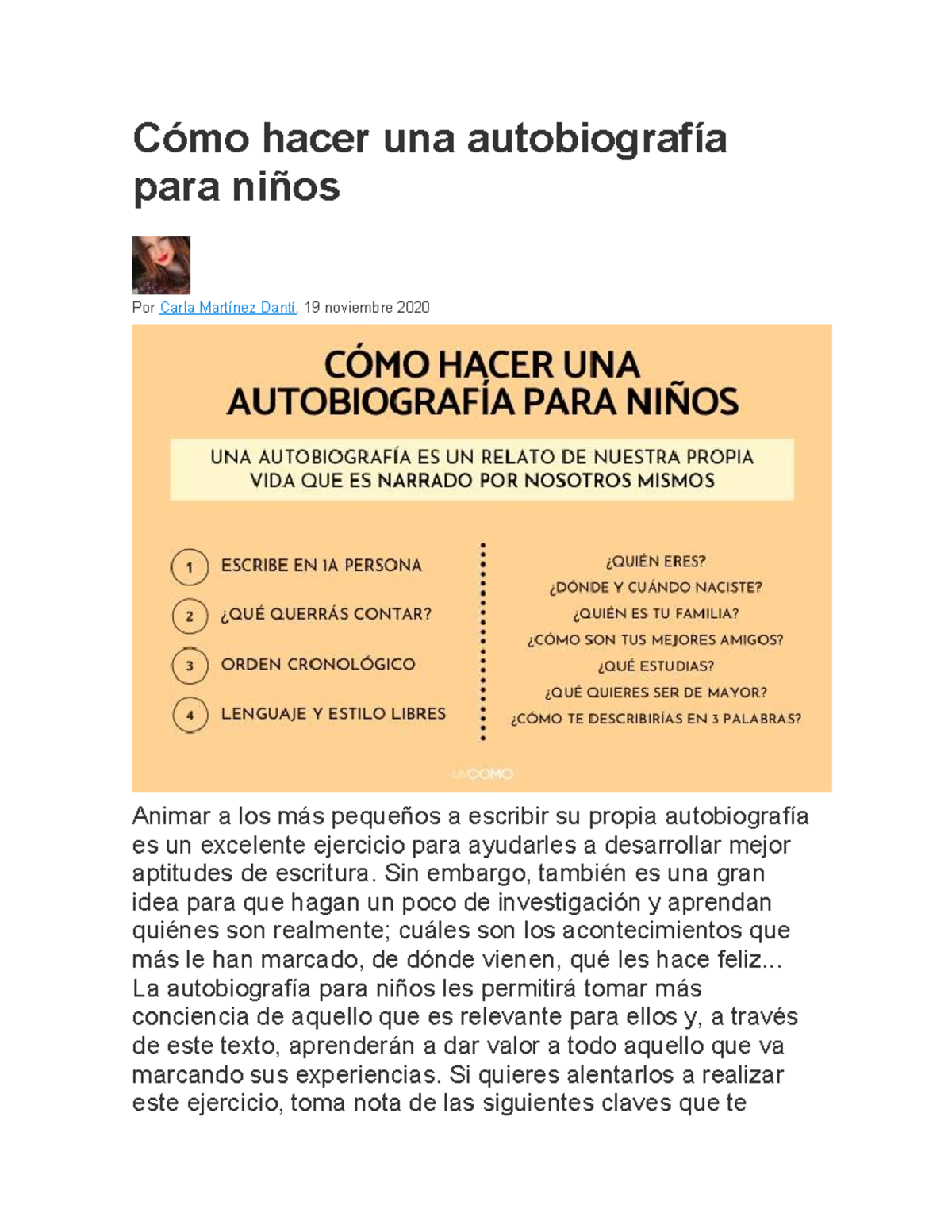 Cómo Hacer una Autobiografía para Niños: Guía Completa - Studocu