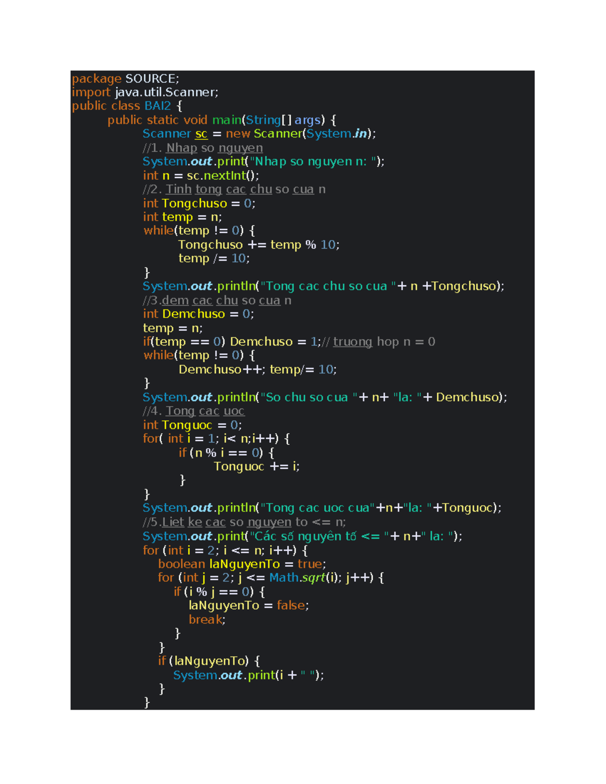 Java Programming: Class BAI2 - Sum of Digits and Prime Factors - Studocu