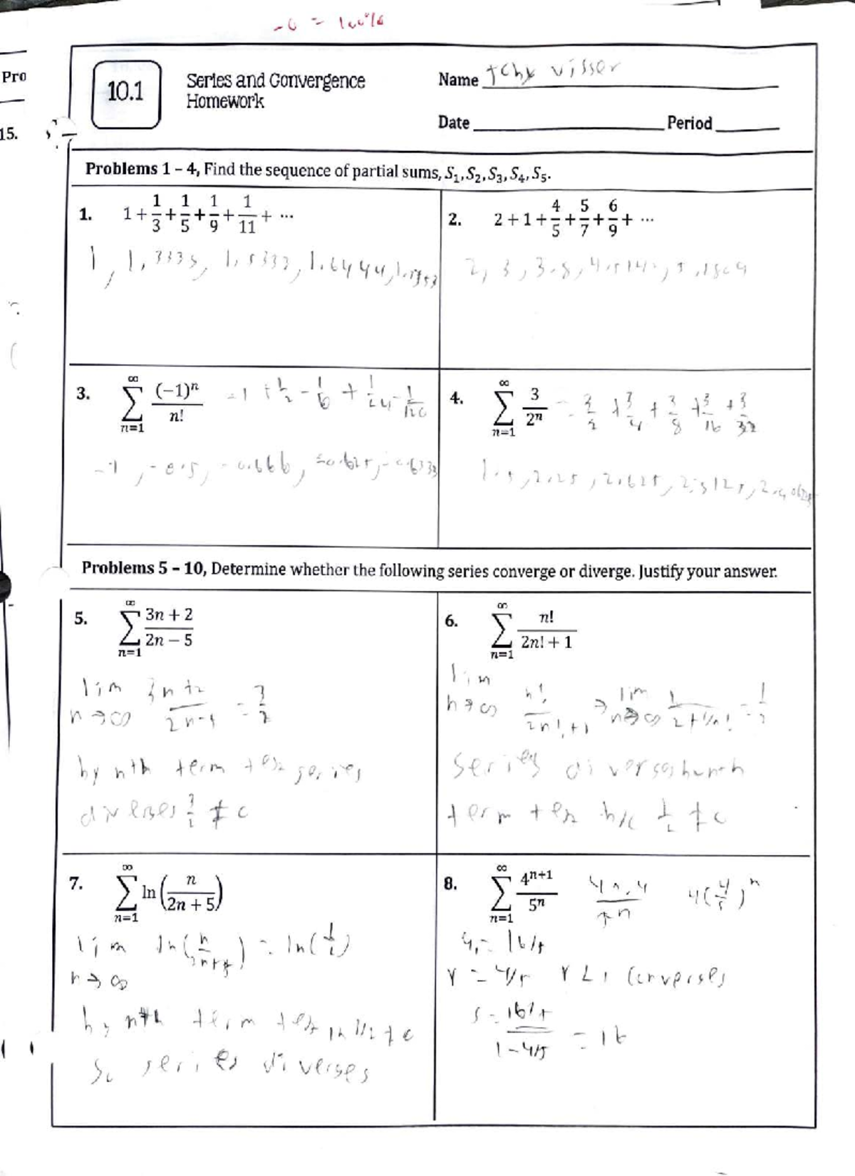 Pro series and convergence homework 10.1 for calculus class - Studocu