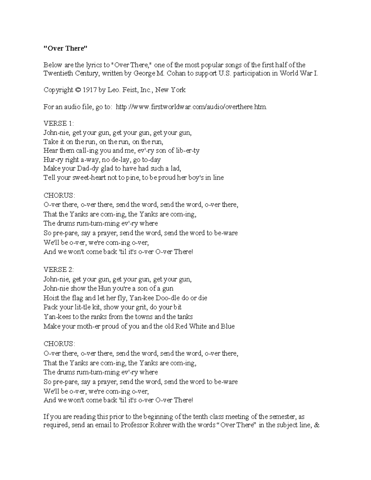 Analysis of 'Over There': A Historical Song from WWI - Studocu