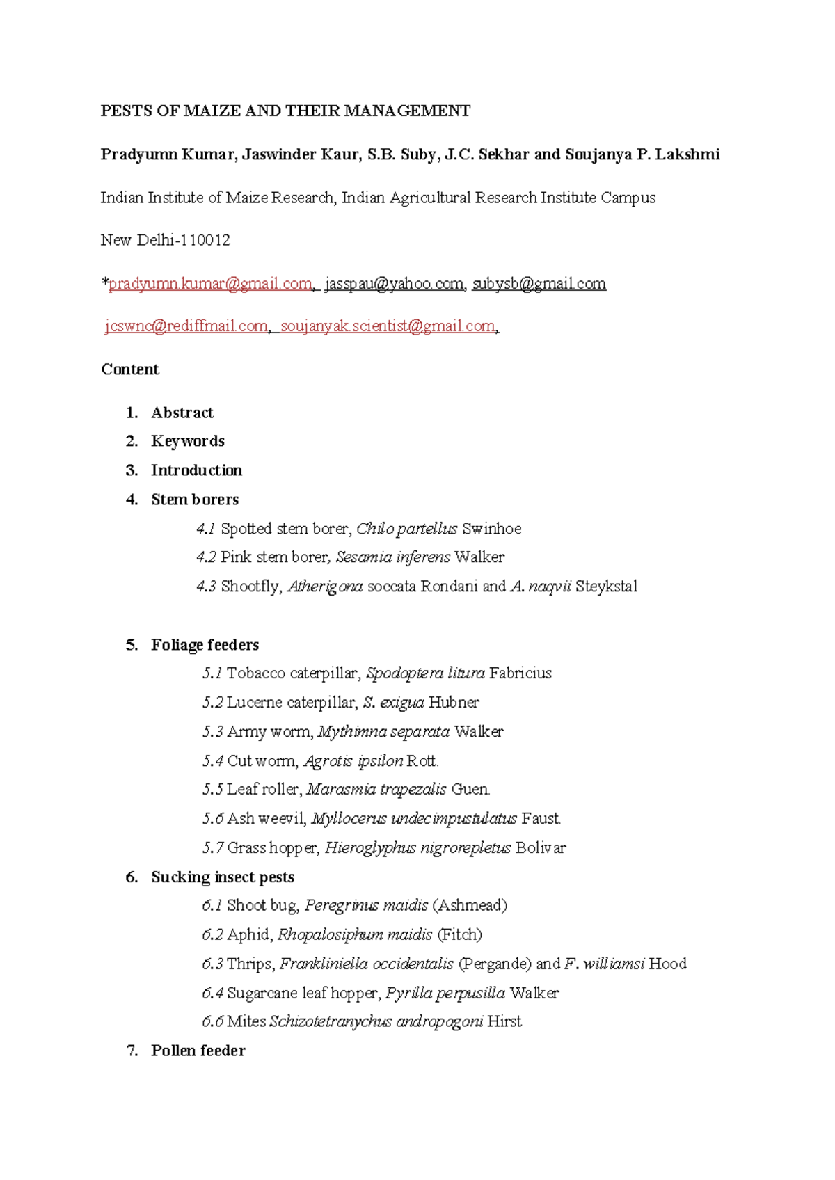 PEST MANAGEMENT IN MAIZE: A COMPREHENSIVE STUDY (AGRI 101) - Studocu