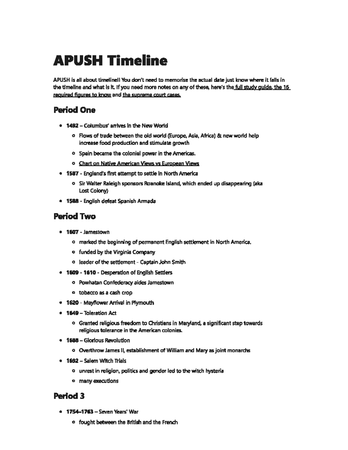 APUSH timeline: key events and dates in American history - Studocu