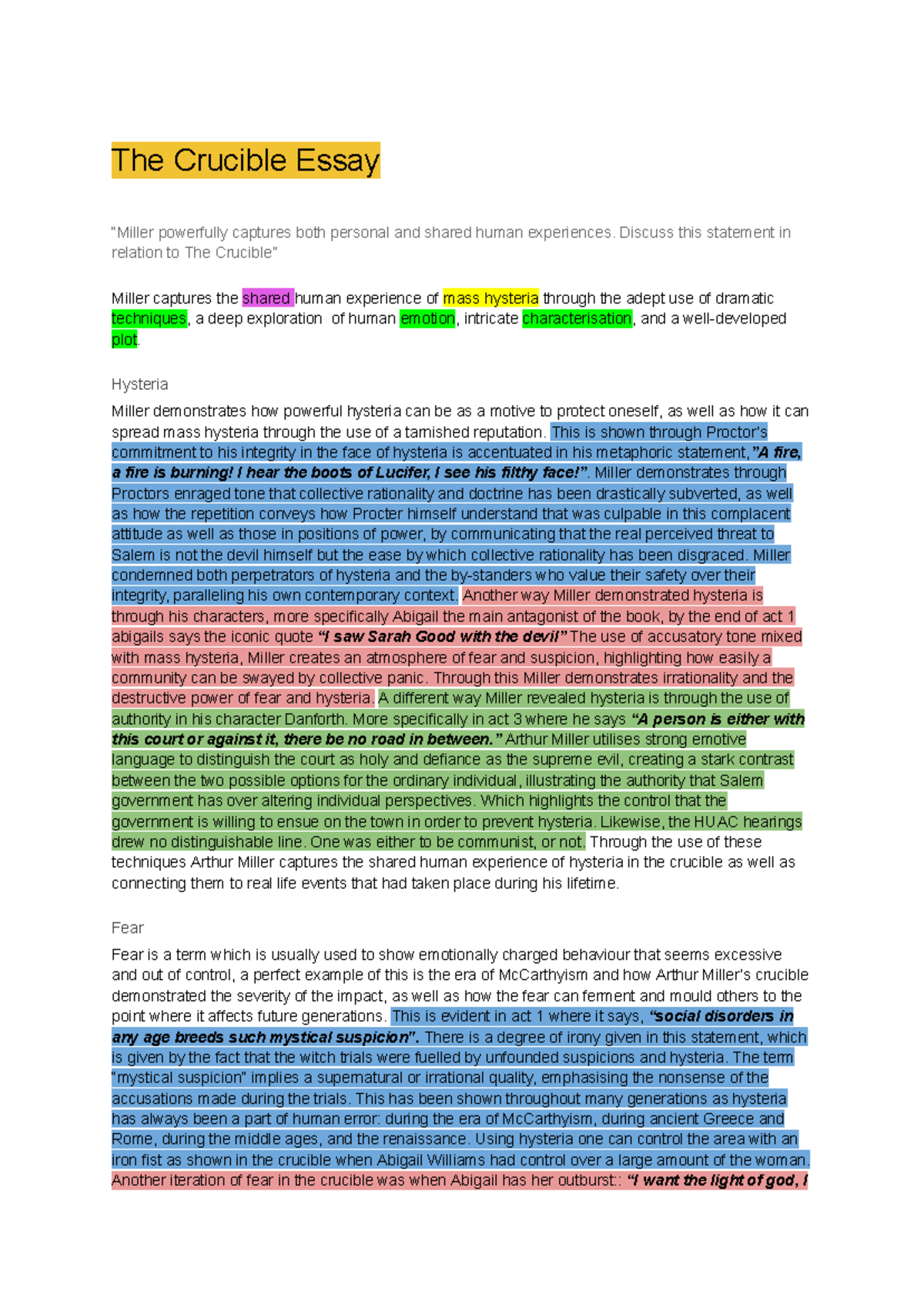 ENG236 Final Exam Essay: Examining Hysteria and Authority in The ...