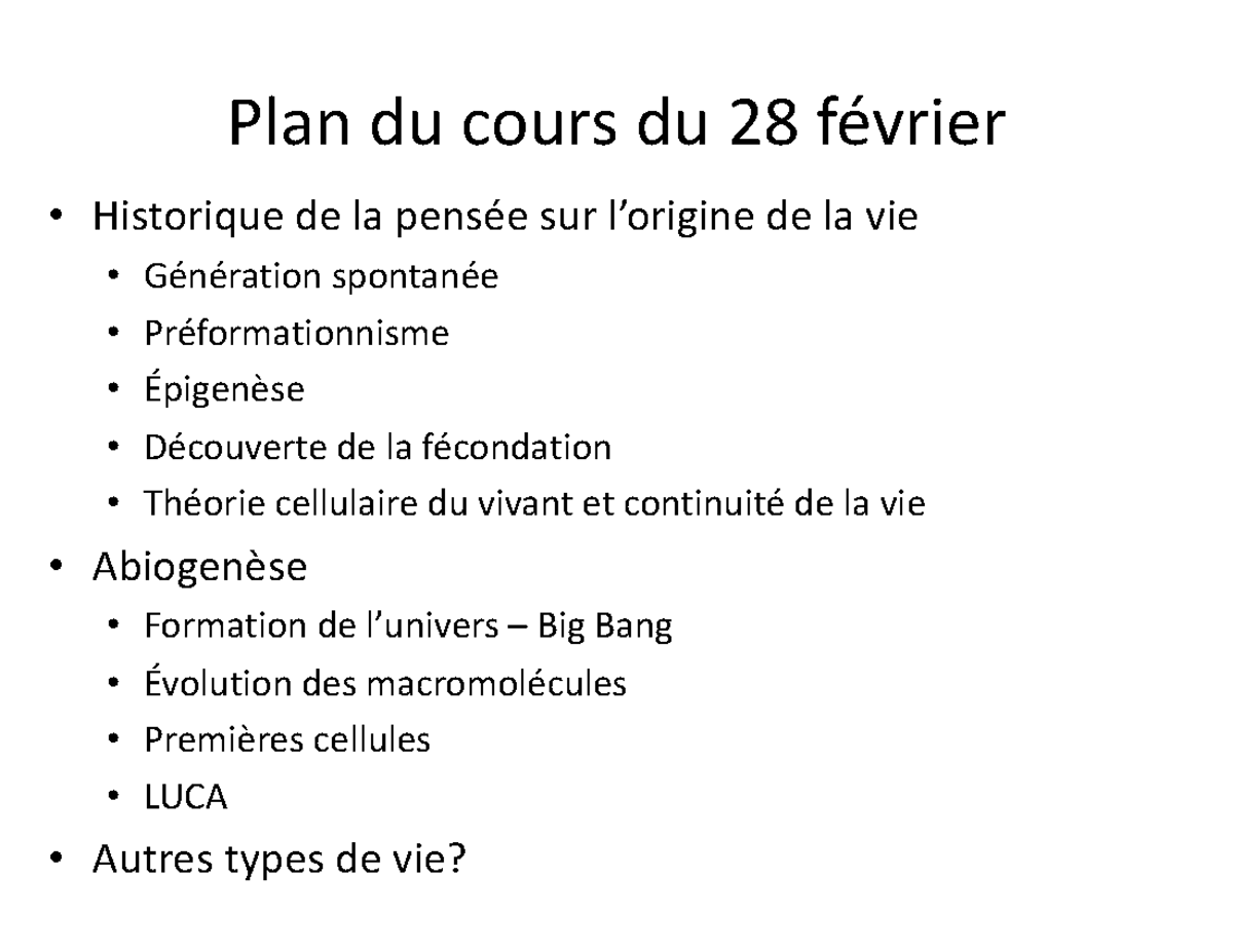 Cours du 28 février 2025 : Historique de la pensée sur l'origine de la ...