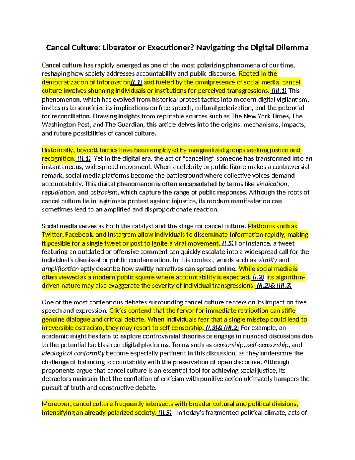 Cancel Culture: Navigating Accountability and Free Speech Issues - Studocu