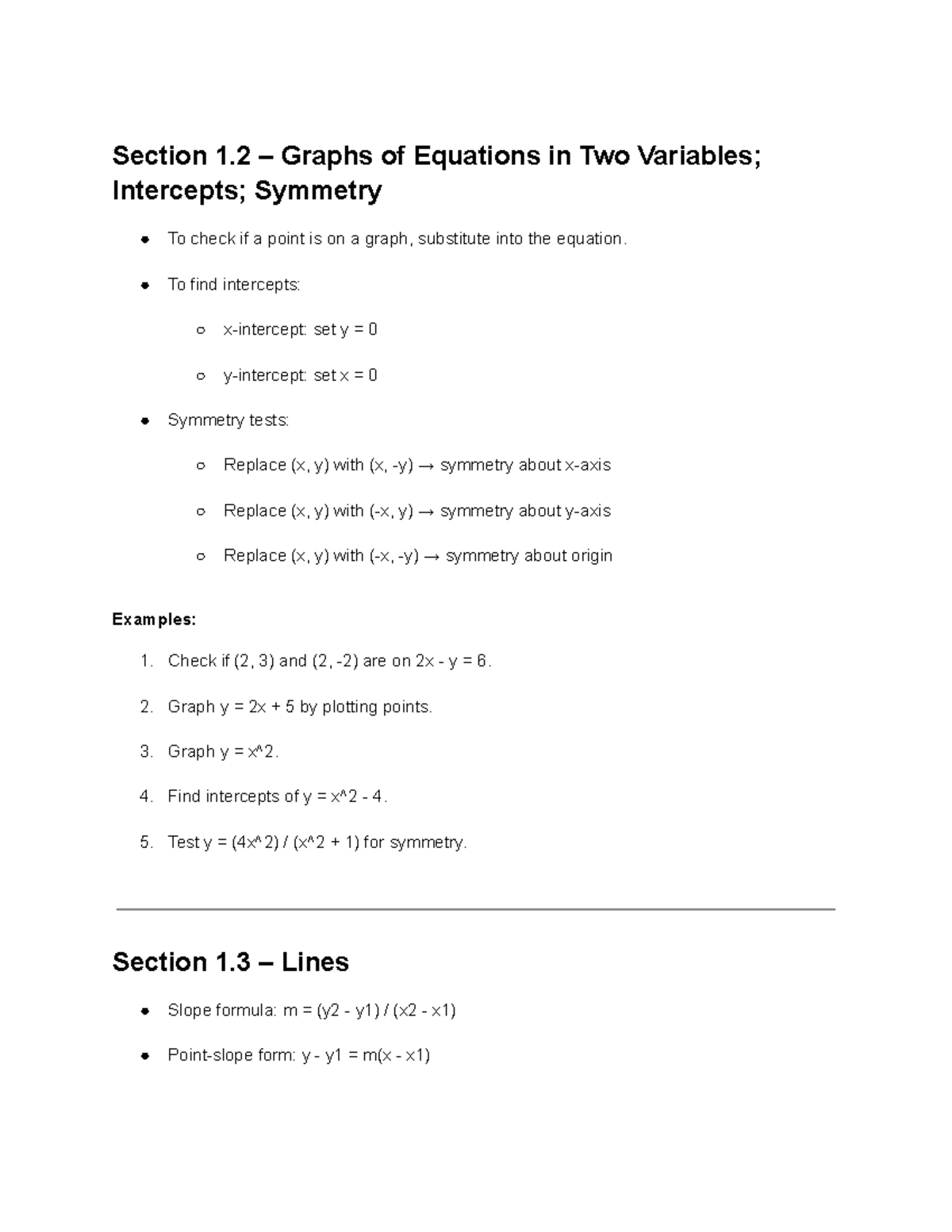 Graphs and Equations in Two Variables: Sections 1.2-1.4 Overview - Studocu