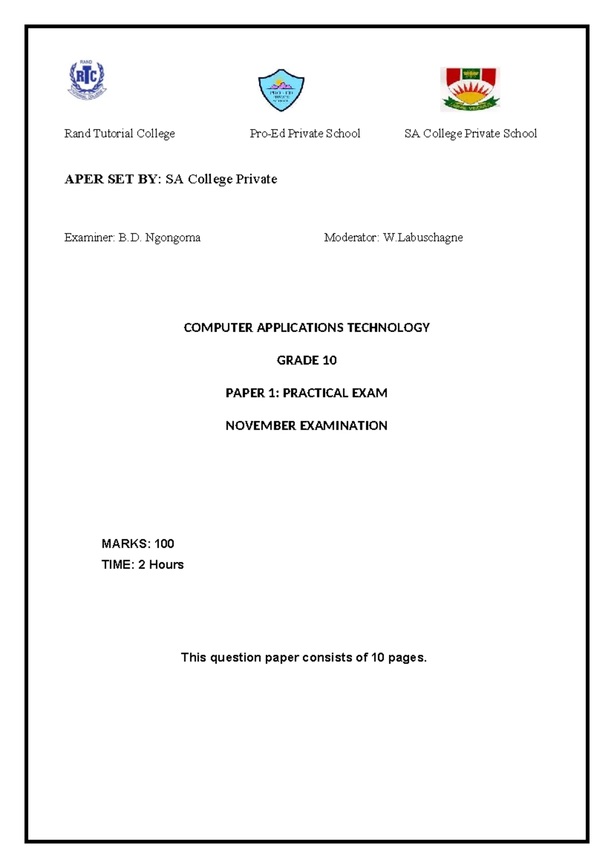 CAT Gr. 10 June 2024 Exam P2 - Computer Applications Theory Exam - Studocu
