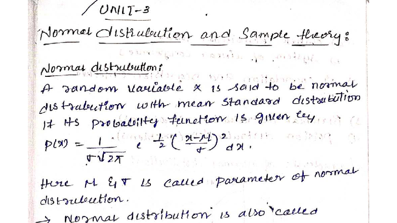 Msf Unit 3 Lecture Notes On Normal Distribution And Sampling Studocu
