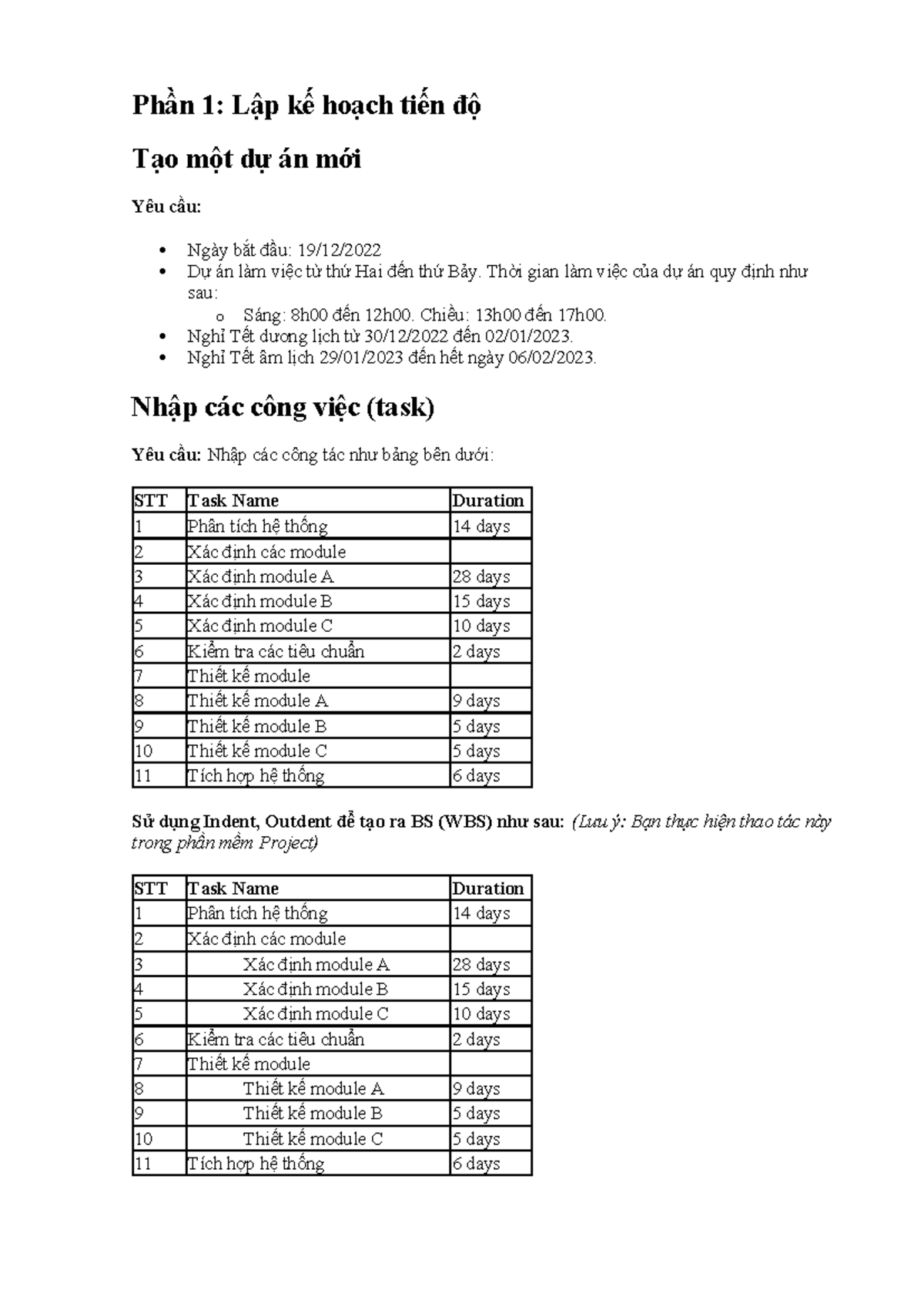 Bài Tập Thực Hành MS Project: Lập Kế Hoạch Tiến Độ và Chi Phí - Studocu