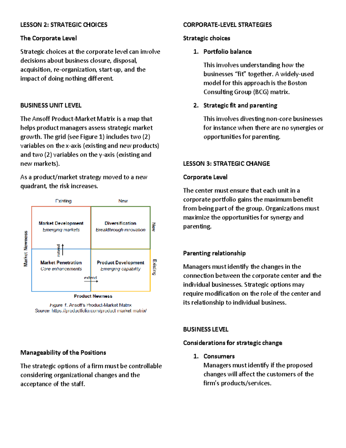 LESSON 2 & 3: STRATEGIC CHOICES & CHANGE SBA Analysis - Studocu