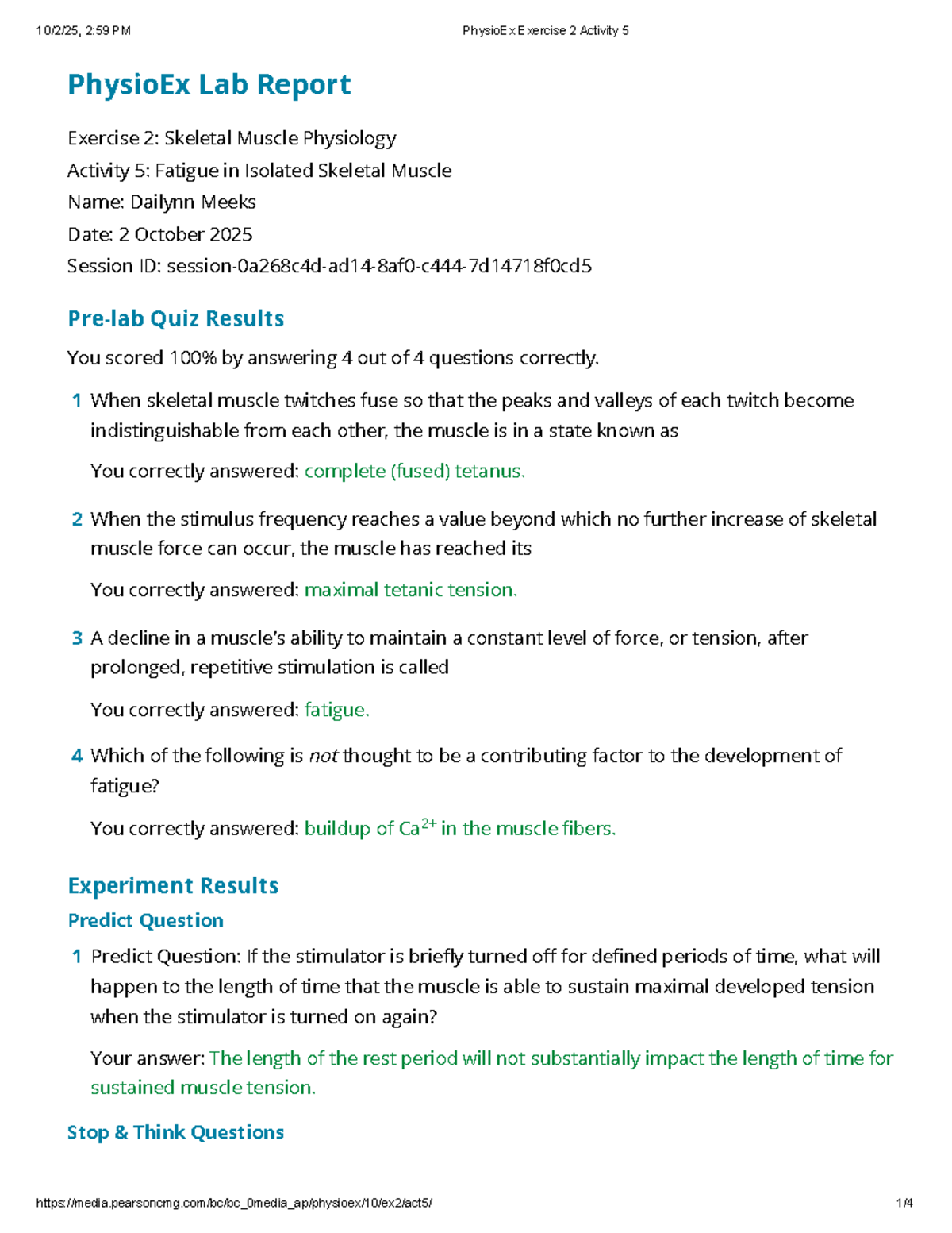 PhysioEx Lab Report 2: Skeletal Muscle Fatigue Analysis - Studocu