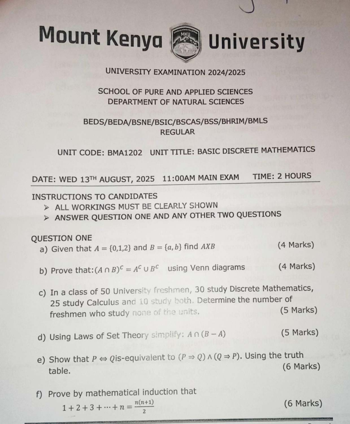 BMA1202 Final Exam: Basic Discrete Mathematics Notes - Studocu