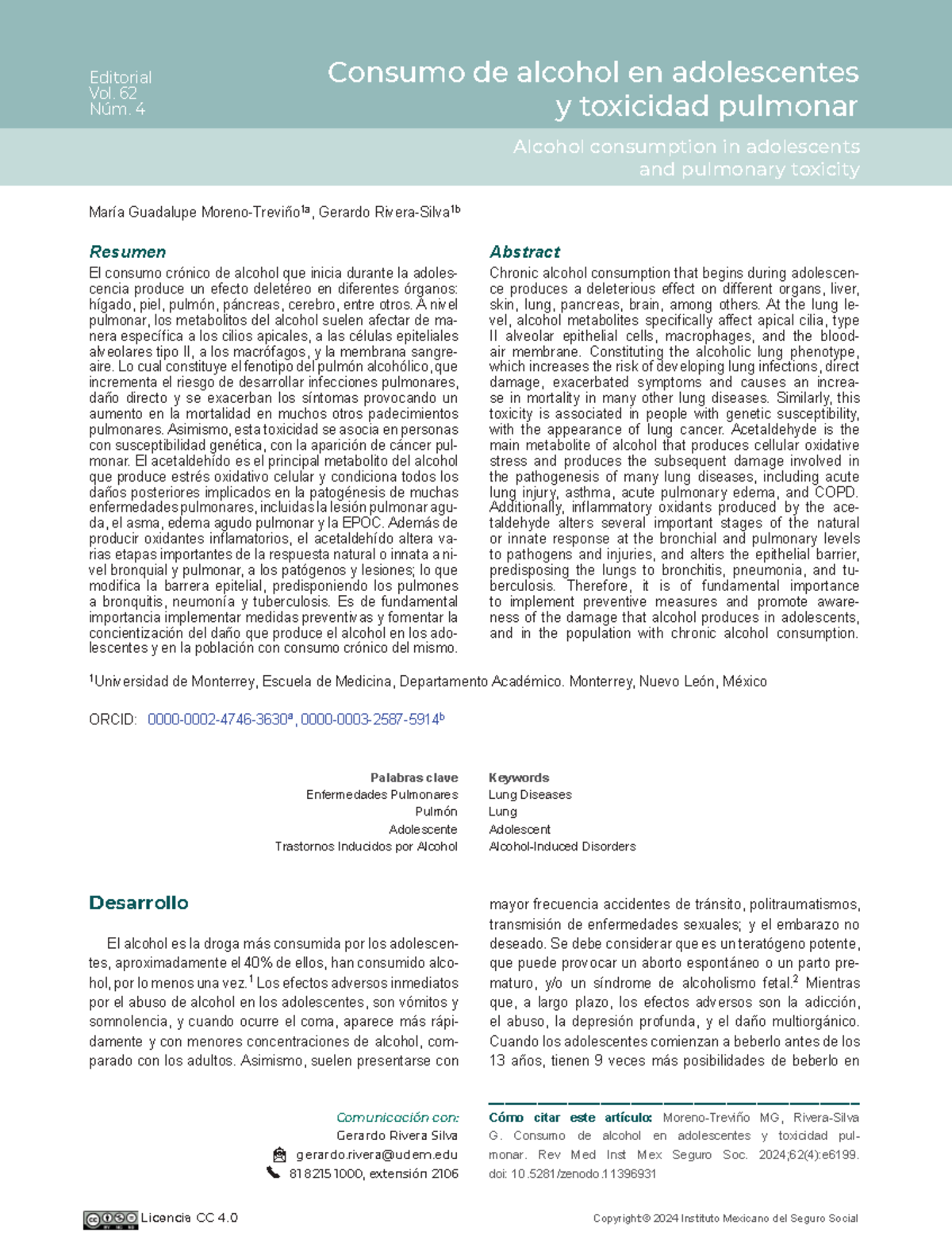 Consumo de Alcohol en Adolescentes y Toxicidad Pulmonar - Rev Med 62(4 ...