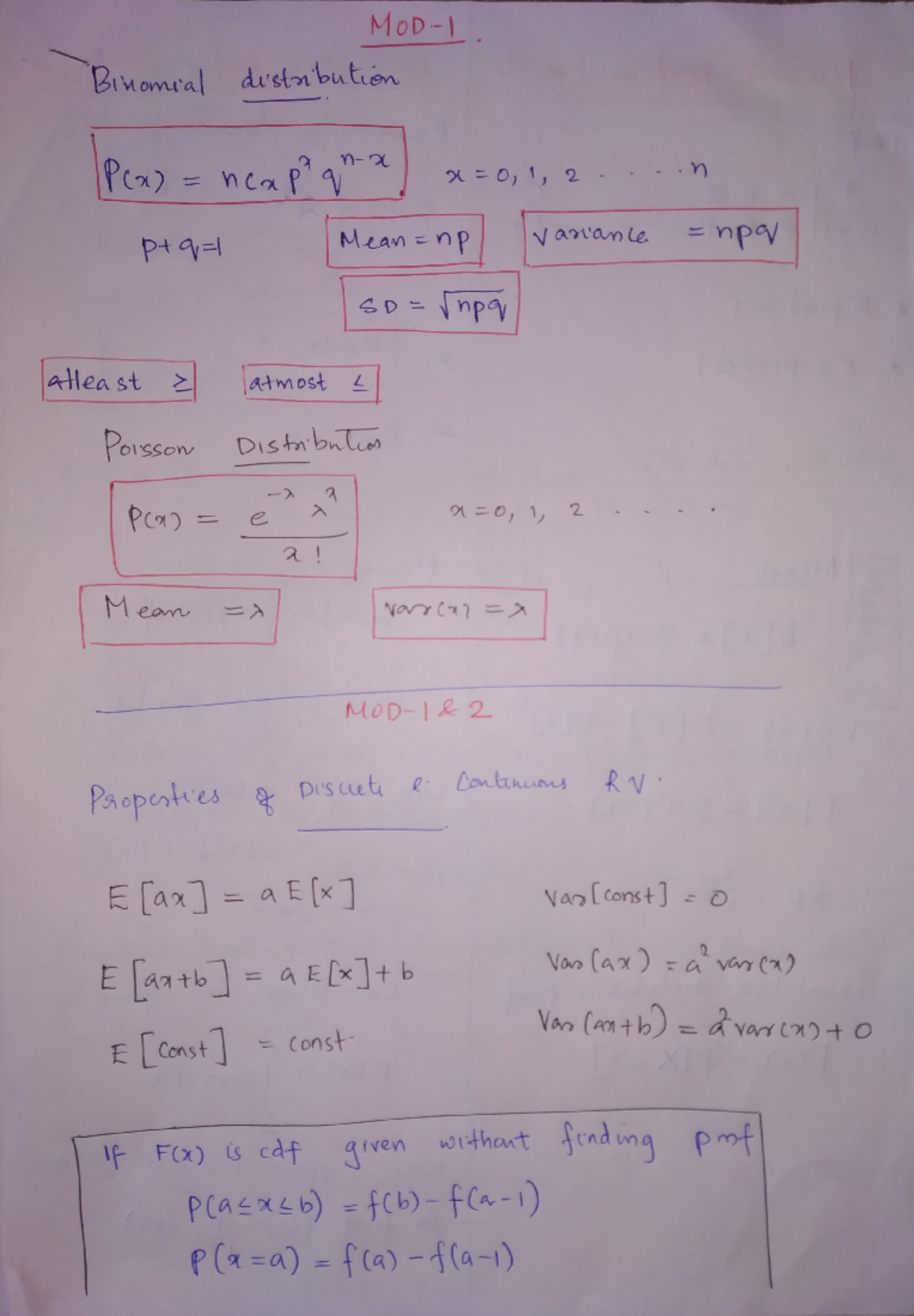 Maths equation - Binomial distribution Pcx) x 1, 2 Mean inp variance ...
