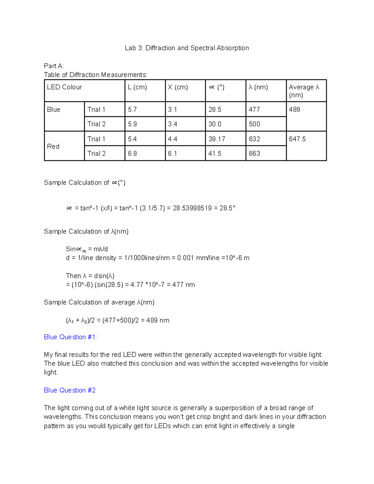 Physics 1070 Lab #3: Exploring Diffraction and Spectral Absorption - Studocu