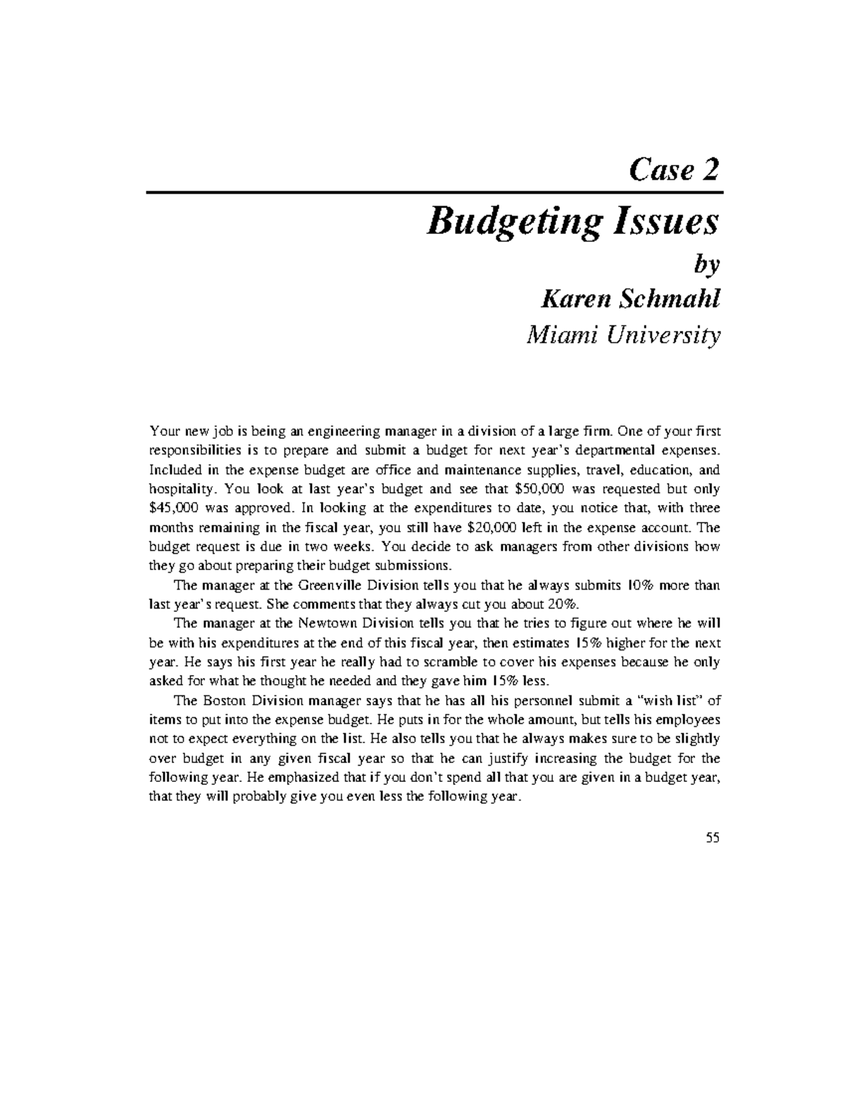 Case Study 2: Budgeting Strategies in Engineering Economy (EGR 202 ...