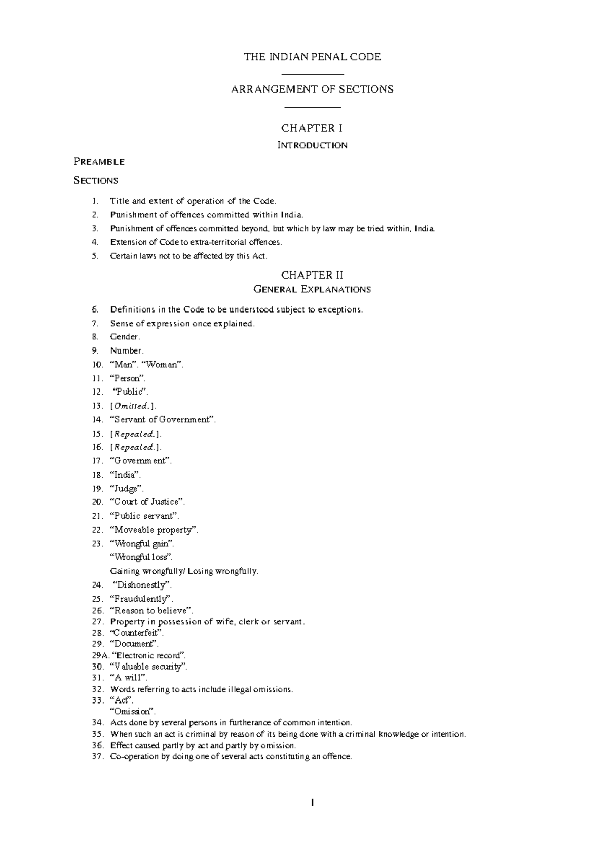 IPC - Aqwer - THE INDIAN PENAL CODE ___________ ARRANGEMENT OF SECTIONS ...