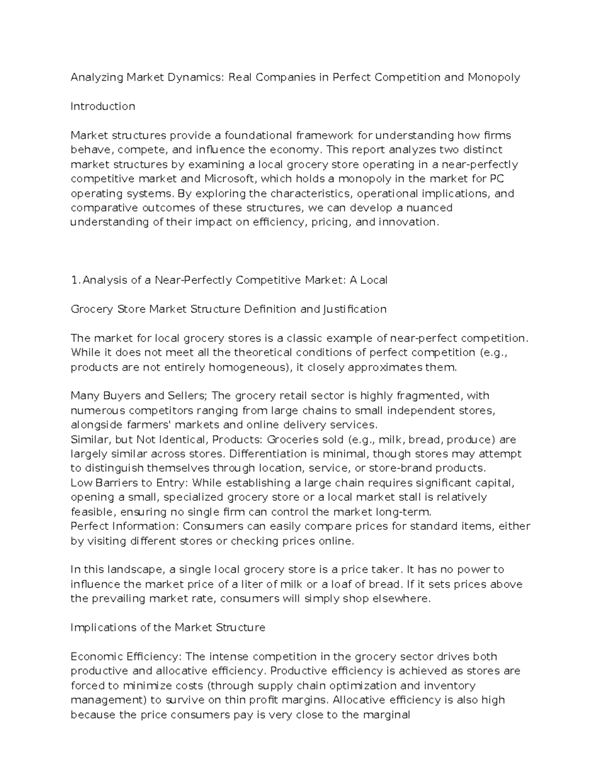 Market Structures Analysis: Perfect Competition vs. Monopoly (ECO 101 ...