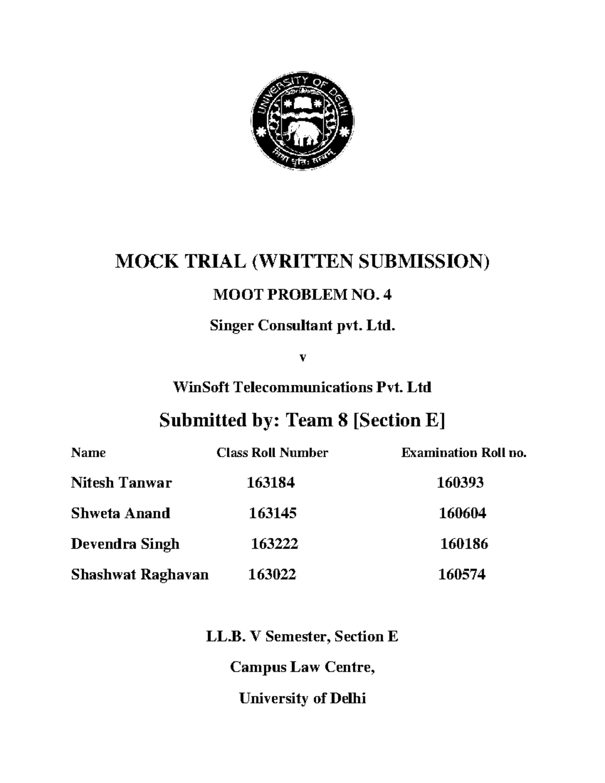 Moct trail 4 - None - MOCK TRIAL (WRITTEN SUBMISSION) MOOT PROBLEM NO ...