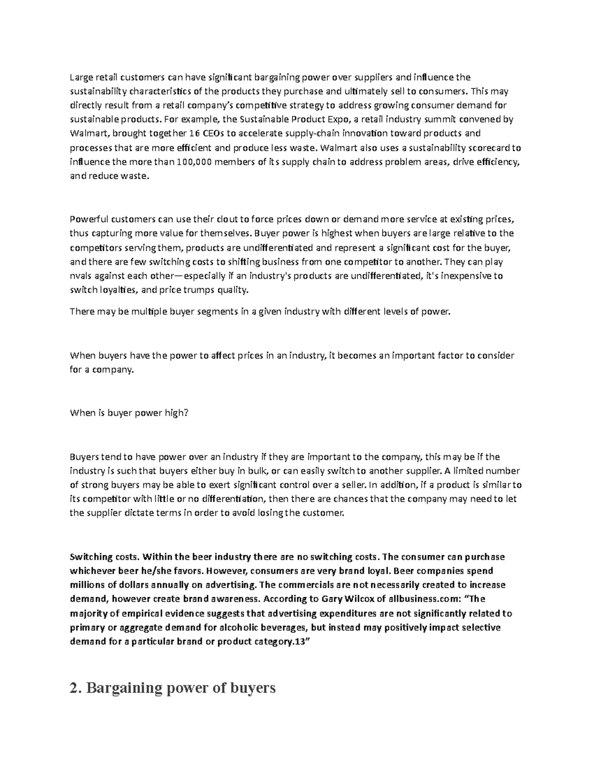 Sabeco - Large retail customers can have significant bargaining power ...