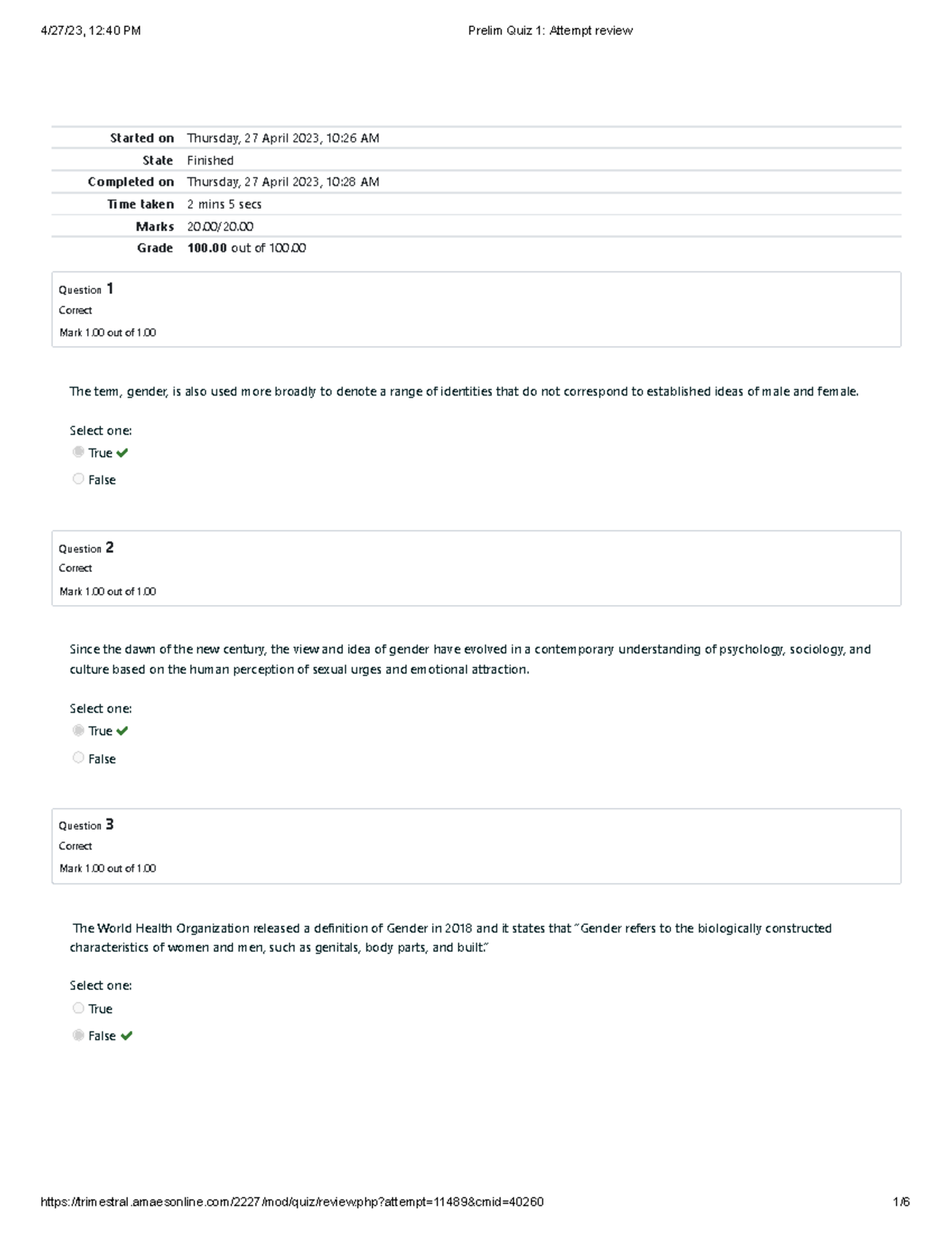 GE6104 Prelim Quiz 1: Gender Identity Concepts Review - Studocu