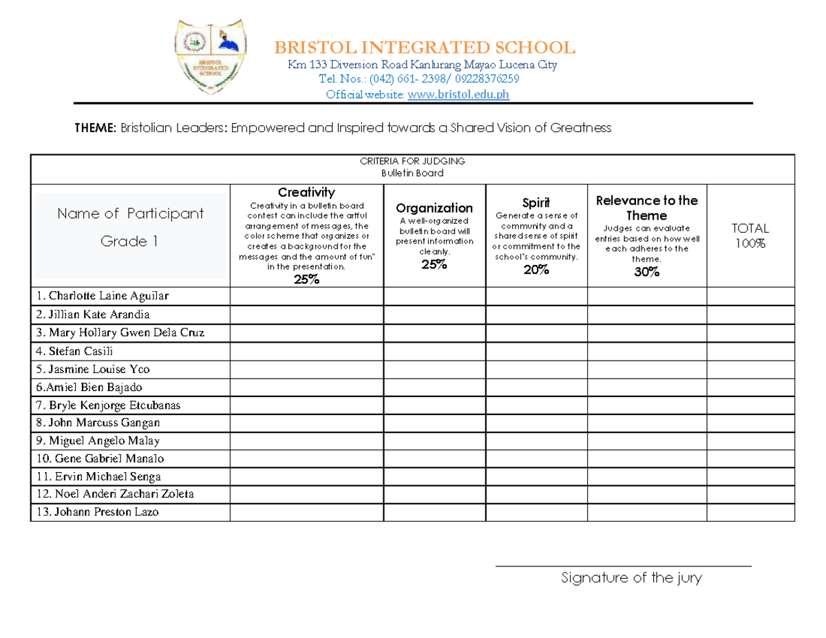 Criteria for Bulletin Board Design Contest 2020 - Studocu
