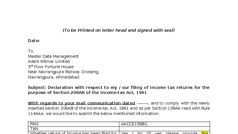 TDS TCS Declaration for Vendor Compliance 202425 - Studocu