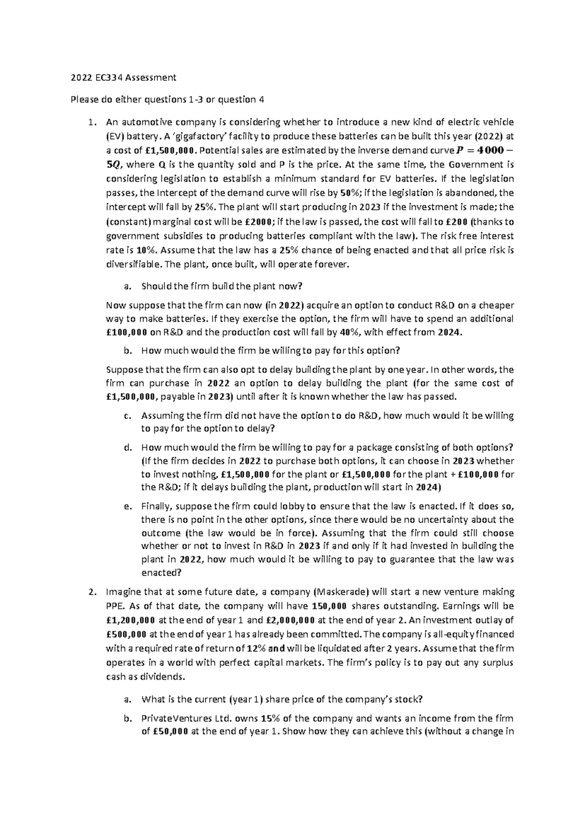 EC334 Midterm Assignment 2022: Investment Decision Analysis - Studocu