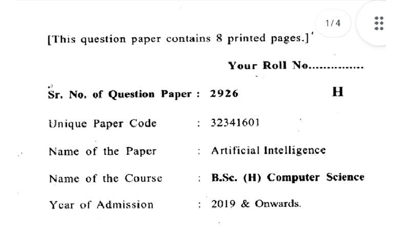 B.Sc. (H) Computer Science VI Sem AI Question Paper 2024 - Studocu