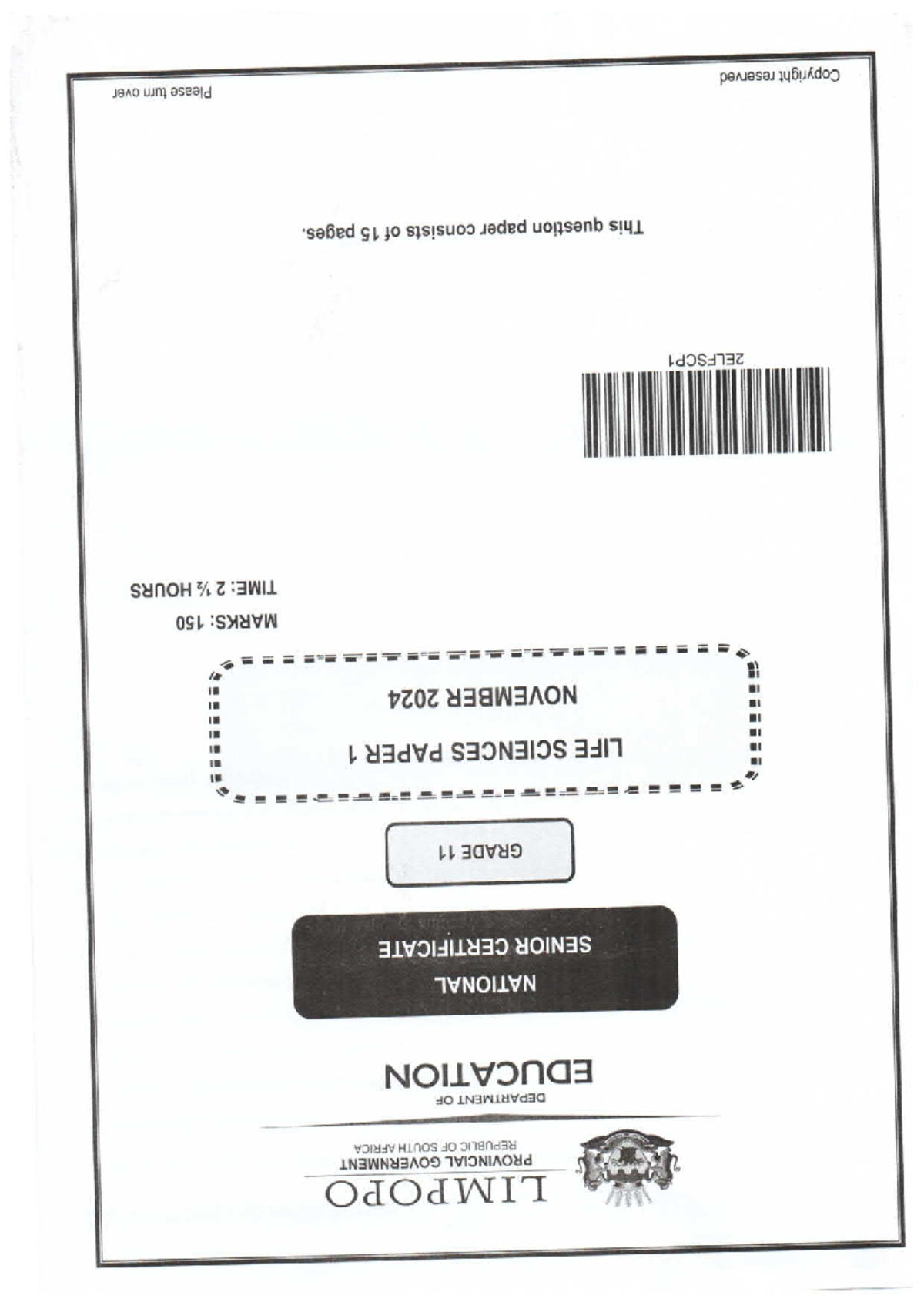 LIMPOPO GRADE 11 LIFE SCIENCES PAPER 1 NOV 2024 (2ELFSCP1) - Studocu