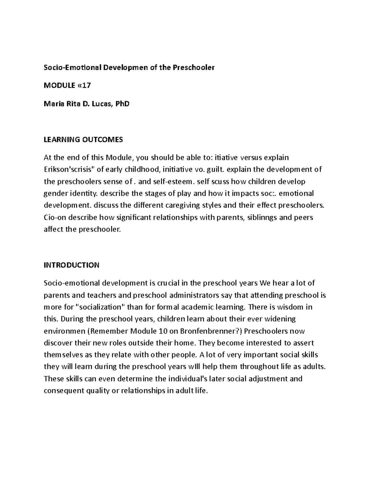 Socio-Emotional Development of the Preschooler - Module Overview - Studocu