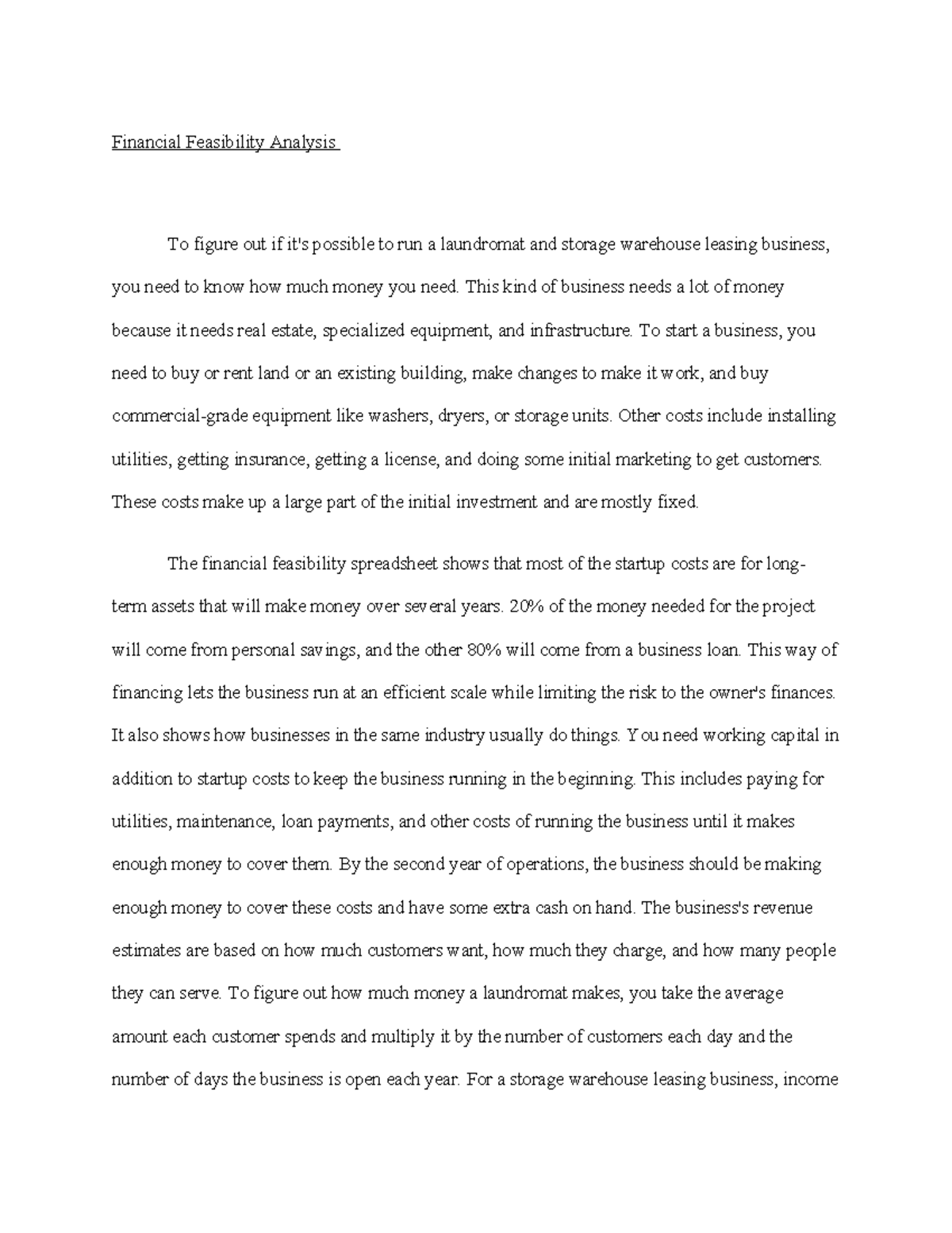 Financial Feasibility Analysis for Laundromat & Storage Business 2 ...