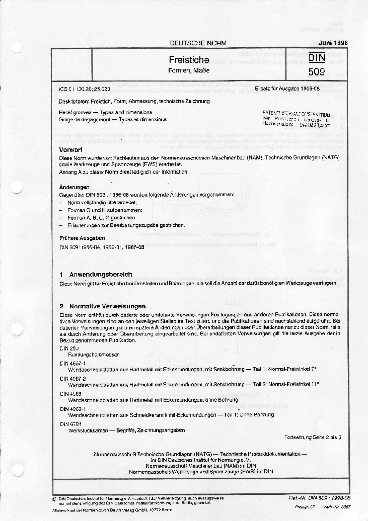 DIN 509 Freistiche - Freistiche Formen, Maße 509 DIN ####### ICS 01.100; 25 Ersatz für Ausgabe ...