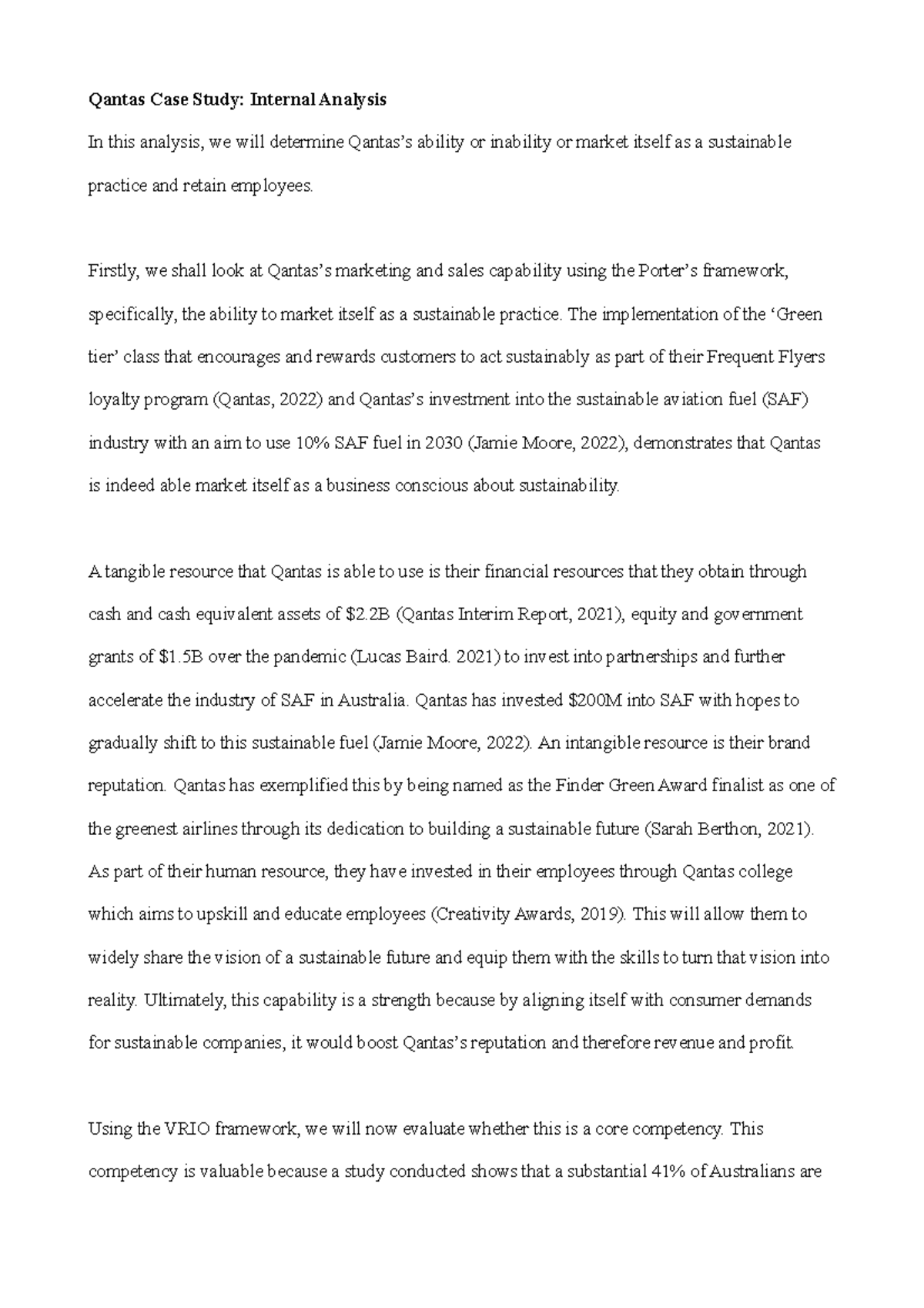 ACCT3583 - MOCK assignment Qantas - Qantas Case Study: Internal ...