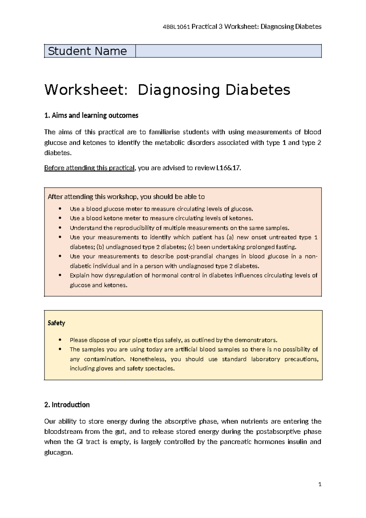 4BBL1061 Practical 3 Worksheet: Diagnosing Diabetes Analysis - Studocu