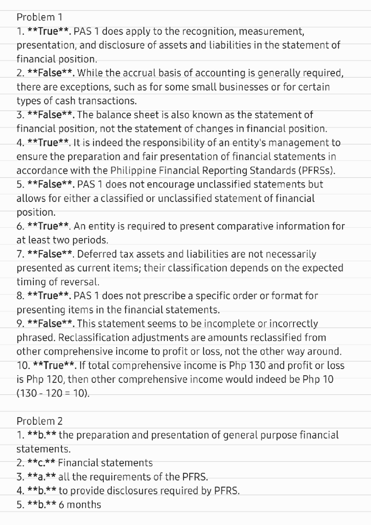 Answer in PAS 1: Financial Statement Presentation & Disclosure - Studocu