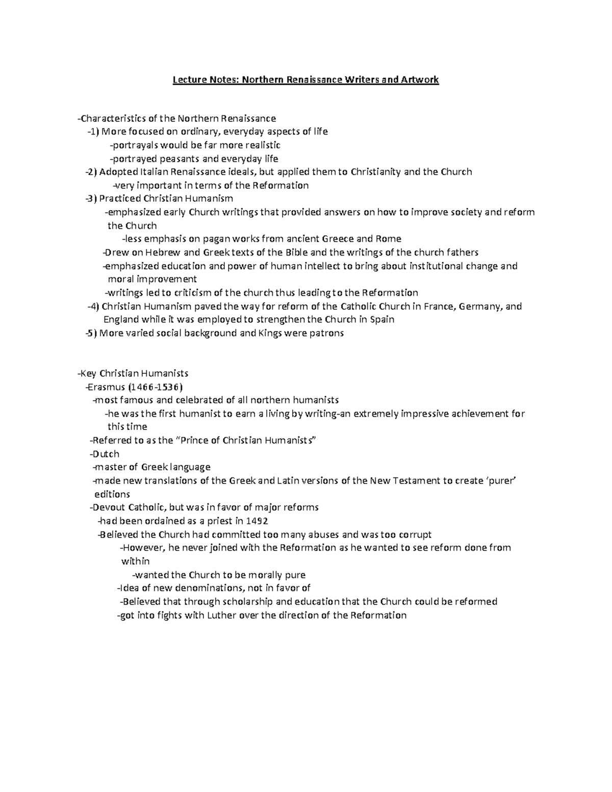 Lecture Notes: Northern Renaissance Writers & Art (Course Code: 8-29 ...