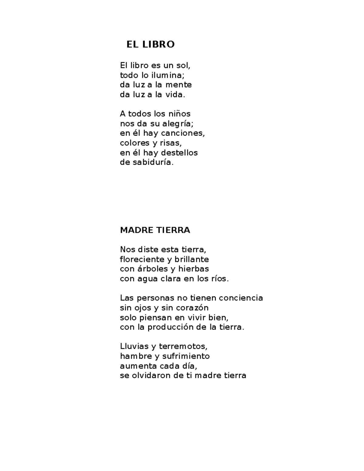 Poema AL Libro Y LA Madre Tierra - EL LIBRO El libro es un sol, todo lo ...